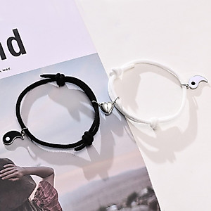 TempBeau Couple Friend Yin Yang Bracelet - Adjustable Friendship Bracelets for 2, Matching Heart Charm, Promise Jewelry Gifts Set for Women Men BFF