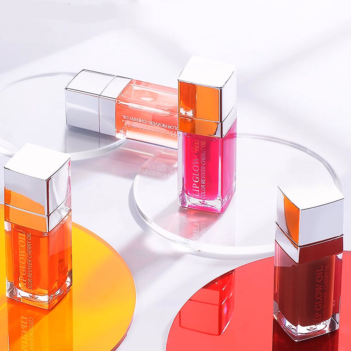 2pcs Hydrating Lip Glow Oil Set Pink Tinted Plumping Lip Care Gloss Balm Big Applicator Clear Transparent Toot Nourishing Non-sticky Moisturizing Glitter Primer for Dry Lip Raspberry& Rosewood