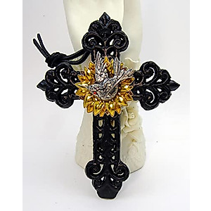 Upscaled Black Metal SUNFLOWER Hummingbird WALL CROSS Decor, Hummingbird Cross, Office home cross, upcycled religious art, Christian gift