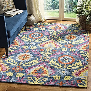 SAFAVIEH Suzani Collection 8' x 10' Blue/Multi SZN312A Hand-Hooked Boho Premium Wool Area Rug