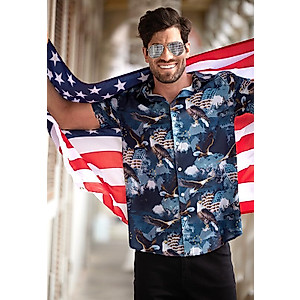 Arvilhill Men's Fashion Star and Flag Button Shirt American Flag Traveling Button Shirt US Flag Short Sleeve Button Shirt L