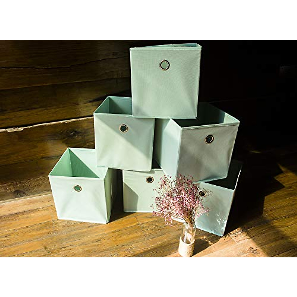 Amelitory Storage Bins Foldable Cube Organizer Fabric Drawer Set of 6 Light Green