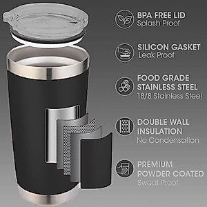 IEOVIEE 32 Packs 20oz Tumbler Bulk with Lid and Straw Stainless Steel Double Wall Insulated Travel Tea cups Coffee Mug Powder Coated Tumbler Cup for hot and cold drink (Black)