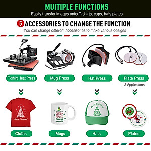 Slendor Heat Press 15x15 inch 5 in 1 Heat Press Machine 360 Degree Swing Away Digital Tshirt Press Machine Multifunction Sublimation Combo for T Shirts Mugs Hat Plate Cap Bottle