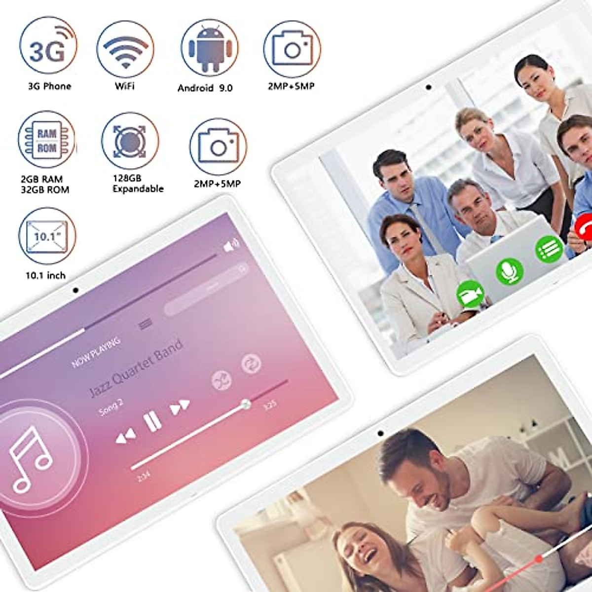 ZONKO Tablet 10.1 inch Android Tablet with 2GB+32GB+256GB Expand, 3G Phone Tablets & Dual Sim Card & 2MP+ 5MP Dual Camera, Quad Core Processor, 1280x800 IPS HD Display,GPS, FM (Silver)