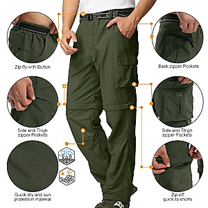 linlon Men's Outdoor Quick Dry Convertible Lightweight Hiking Fishing Zip Off Cargo Work Pants Trousers,Army Green,34