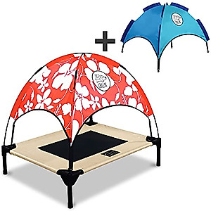 Floppy Dawg Just Chillin’ Elevated Dog Bed. LuxLife Edition - Premium Cot Includes Two Designer Canopies. Lightweight and Portable, Indoor or Outdoor. Chill in Style on Raised Breathable Mesh Fabric.