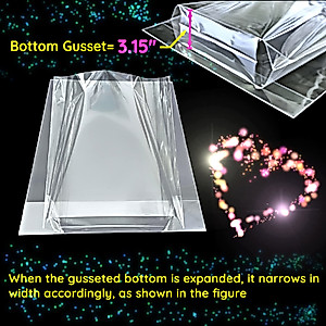 PigPotParty 10"x 14", 50Pcs Thick Bottom Gusset Bags, Clear Plastic Gift Bags, Cellophane Mug Treat Goodie Bags with 50x Twist Ties, Large Party Favor Packaging, Toy Wrapping (No Side Gusset)