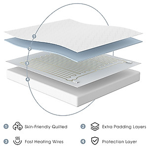 Reaks Electric Mattress Pad King Size, Quilted Heated Mattress Pad Dual Control with 10 Heat Settings, ETL Certified Bed Warmer with Timer for 1-12 Hours Auto Off, Lighted Button, White