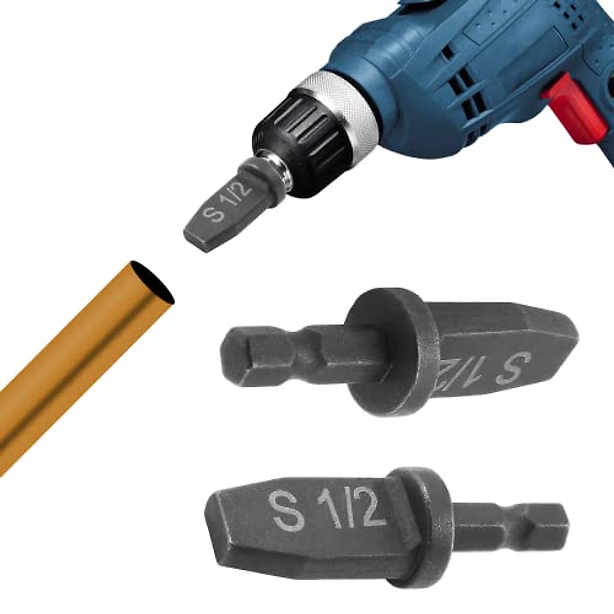 Kyuionty 6 Pcs Swaging Tool Drill Bit Set, HVAC Repairing Set Air Conditioner Copper Pipe Expander Swaging Tool Manual Copper Tubing Tool Bit with 1/4", 3/8", 1/2", 5/8", 3/4", 7/8" Bits (Hex Shank)