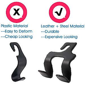 AMVOYOA 【2021 Upgraded】 Car Purse Hook, 2 in 1 Car Seat Headrest Hooks Durable Hanger Storage Holder Leather Organizer for Hanging Grocery Bags, 1 Pack, Black