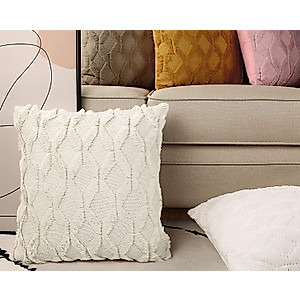 Henzxi Set of 2 Throw Pillow Covers 18x18 Inches Farmhouse Decorative, Square Boho Cushion Case with Faux Velvet Soft Plush Short Wool, Beige