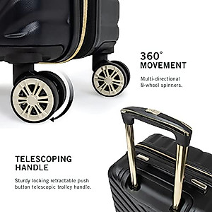 Kenneth Cole Reaction "Madison Square" Women's Lightweight Hardside Chevron Expandable Spinner Luggage, 28-inch Checked, Black With Gold Zippers