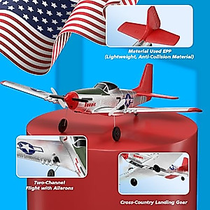 28℃ Remote Control Airplanes, 2.4Ghz 2CH RC Plane Toy Gift for Kids & Adults, P51 Mustang Remote Control Plane for Beginners with Gyro Stabilization System (RED)