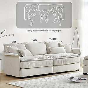 Acosure 95" L Oversized Luxury Sectional Sofa with Bentwood Armrests & Ottoman,4 seat Upholstered L-Shape Couch W/Double Cushions & 4 Waist Pillows,Indoor Furniture for Living Room Apartment,Beige