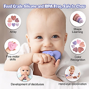 Baby Silicone Stacking & Nesting Toys, Christmas 6 pcs Heart Building Stacker Blocks Tower, Soft Chew Natural Teether Montessori Toys, 6+ Months Toddler Boys & Girls Early Education Learning