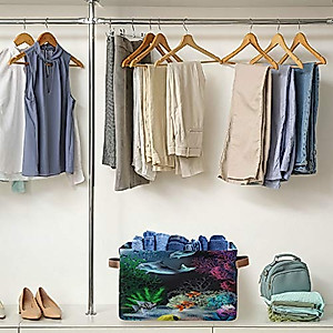 Ocean Dolphin Coral Fish Large Storage Basket Collapsible Storage Bin Organizer Cube Laundry Hamper for Clothes Bedroom Nursery Toys Shelf College Dorm