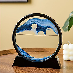 Arthink Moving Sand Art Picture in Motion Round Glass 3D Deep Sea Landscape, Dynamic Sand Art Sandscapes, Sensory Relaxing Desktop Table Decor Desk Decor Art Desk (7 inch, Blue)