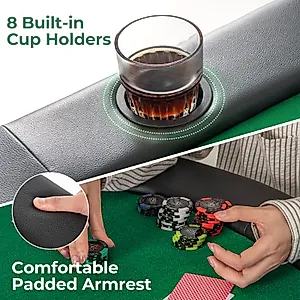 Giantex 8 Player Poker Table Foldable, Folding Card Board Game Table w/8 Cup Holders & Comfy Armrests, Casino Grade Felt, Portable Oval Texas Holdem Blackjack Poker Tables, No Assemble Required