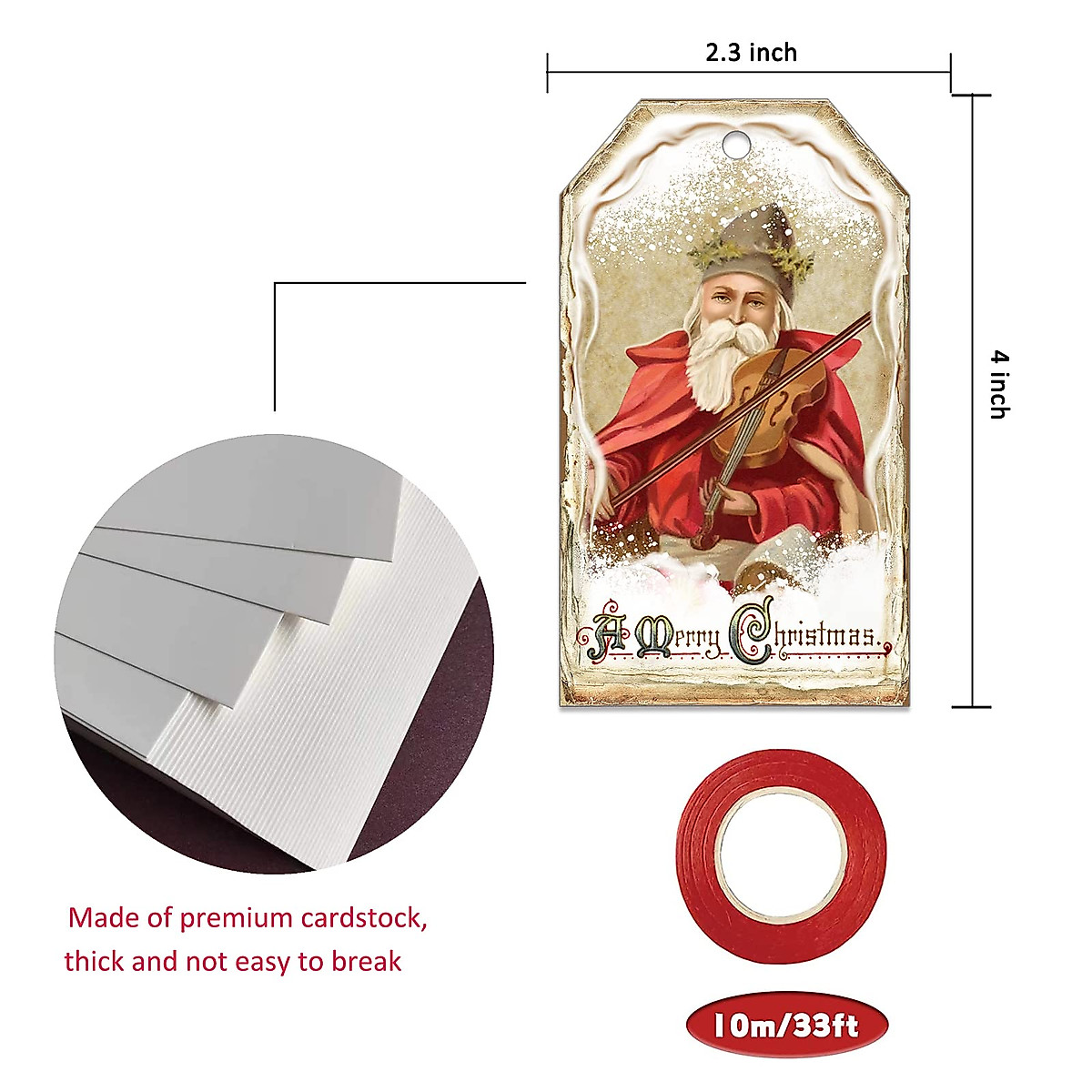 60 Vintage Christmas Tags, Merry Christmas Gift Tags, Retro Xmas Paper Tags with String, Christmas Journal Planner Tags Party Supplies