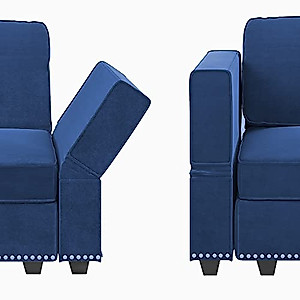 ZAFLY Sectional Sofa, 4 Seat Convertible Modular Blue Couch with Adjustable Backrest and Armrests I Shaped Sleeper Comfy Couches for Living Room