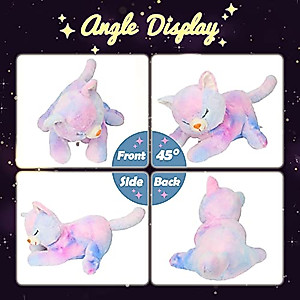 Hopearl LED Plush Cat Light up Stuffed Mommy Cat with 3 Baby Kittens in her Tummy Stuffed Animal Playset Night Lights Glow in The Dark for Mom Kids Toddler Girls, Rainbow, 18''