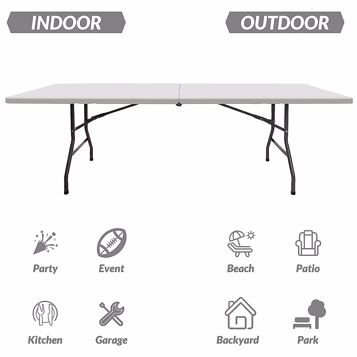 Elevon Indoor Outdoor Heavy Duty Portable with Handle Lock for Picnic Party Camping, 8 feet, White