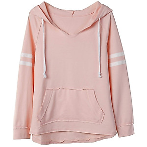 Womens V Neck Hoodies with Pockets Long Sleeve Striped Pullover Tops Sweatshirt Pink