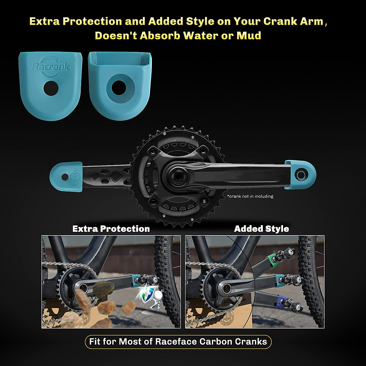 Racrank Universal Crank Boots, Crank Protectors for Bicycle Cranks, Crank Boot Protectors for Mountain Bike Road Bike, Pack of 2 - Turquoise