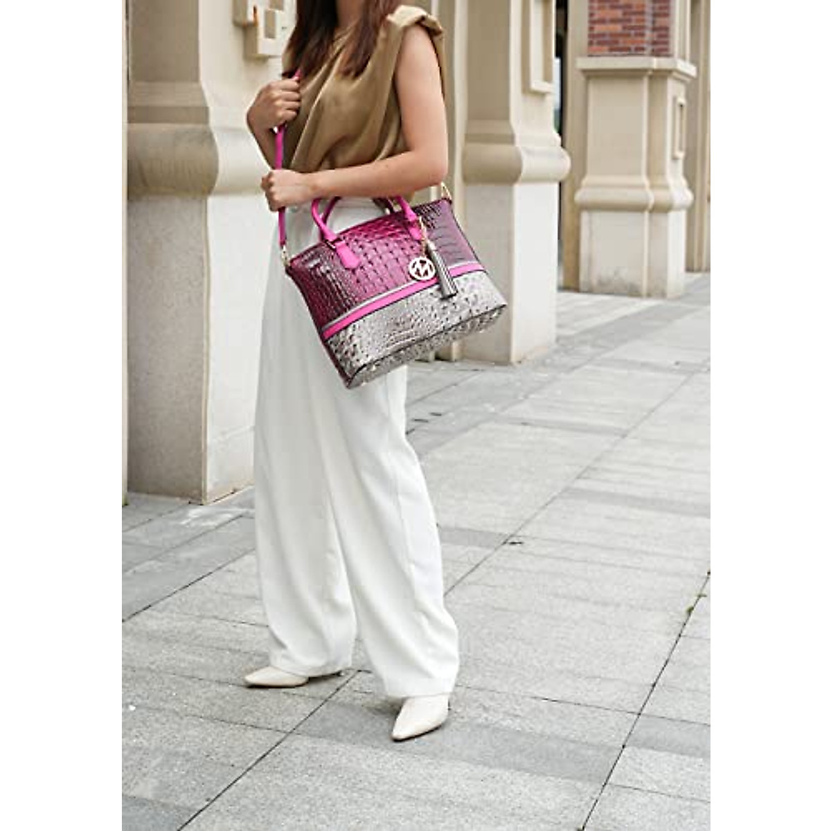 MKF Crossbody Tote Bag for Women, & Wristlet Wallet Purse Set – PU Leather Top-Handle Satchel Shoulder Handbag Brown