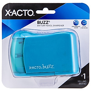 X-ACTO 2012685 Buzz Battery Pencil Sharpener, Assorted Colors, Safety Shut-off When Receptacle is Removed, Steel Razor Cutter, Color May Vary