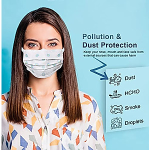 50 Pcs Disposable Face Masks, 3 Ply Cotton Face Mask, Adjustable Ear loops For Face Protection, Breathable Single Use Clearance Face Masks (50 Count (Pack of1), Flower Blue)
