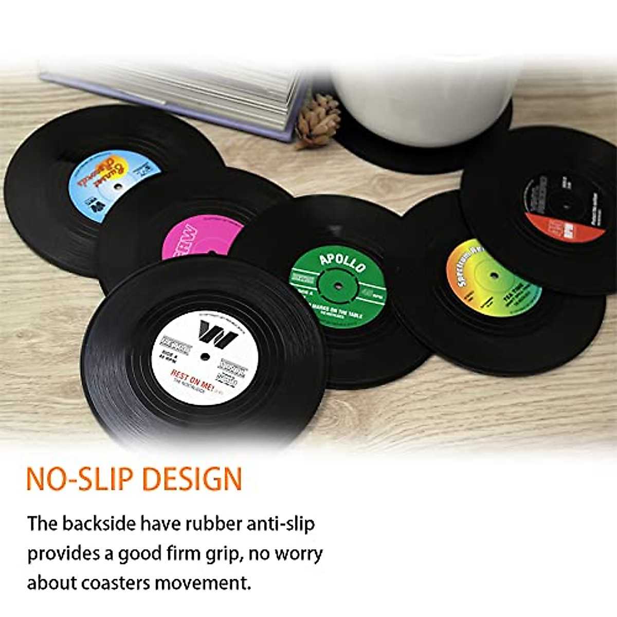 Record Coasters for Drinks with Gift Box 6 Pieces Vinyl Disk Coasters Non-Slip 4.1 Inch Size for Friend Parents to Restaurant/Bar/Party1