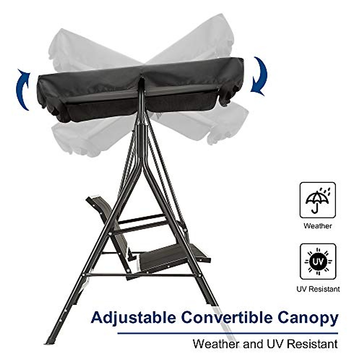 MCombo Outdoor Patio Canopy Swing Chair 3-Person, Steel Frame Textilence Seats Swing Glider, 4507 (Black)