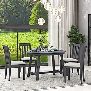Lepfun Round Extendable Chairs, 4 Person, Wooden Kitchen Home Room (Grey), 5 Pieces Dining Table Set 1