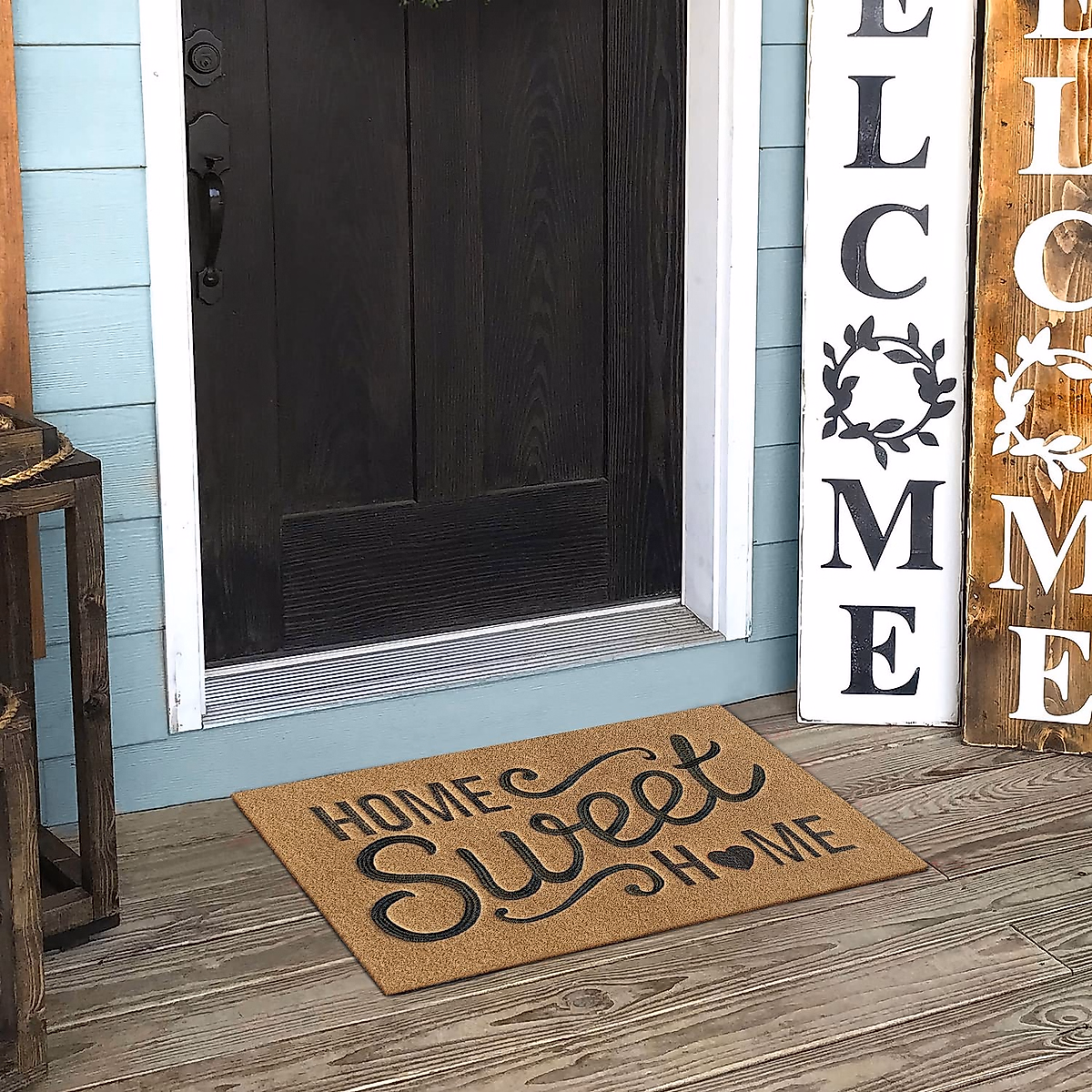AAZZKANG Brown Welcome Mats for Front Door Home Sweet Home Door Mat Outdoor Indoor with Non Slip Rubber Backing Easy to Clean Outside Inside Doormat