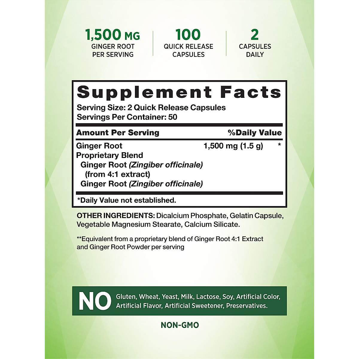 Nature's Truth Ginger Root Capsules | 1,500mg | 100 Count | Non-GMO and Gluten Free Supplement | from Ginger Root Extract