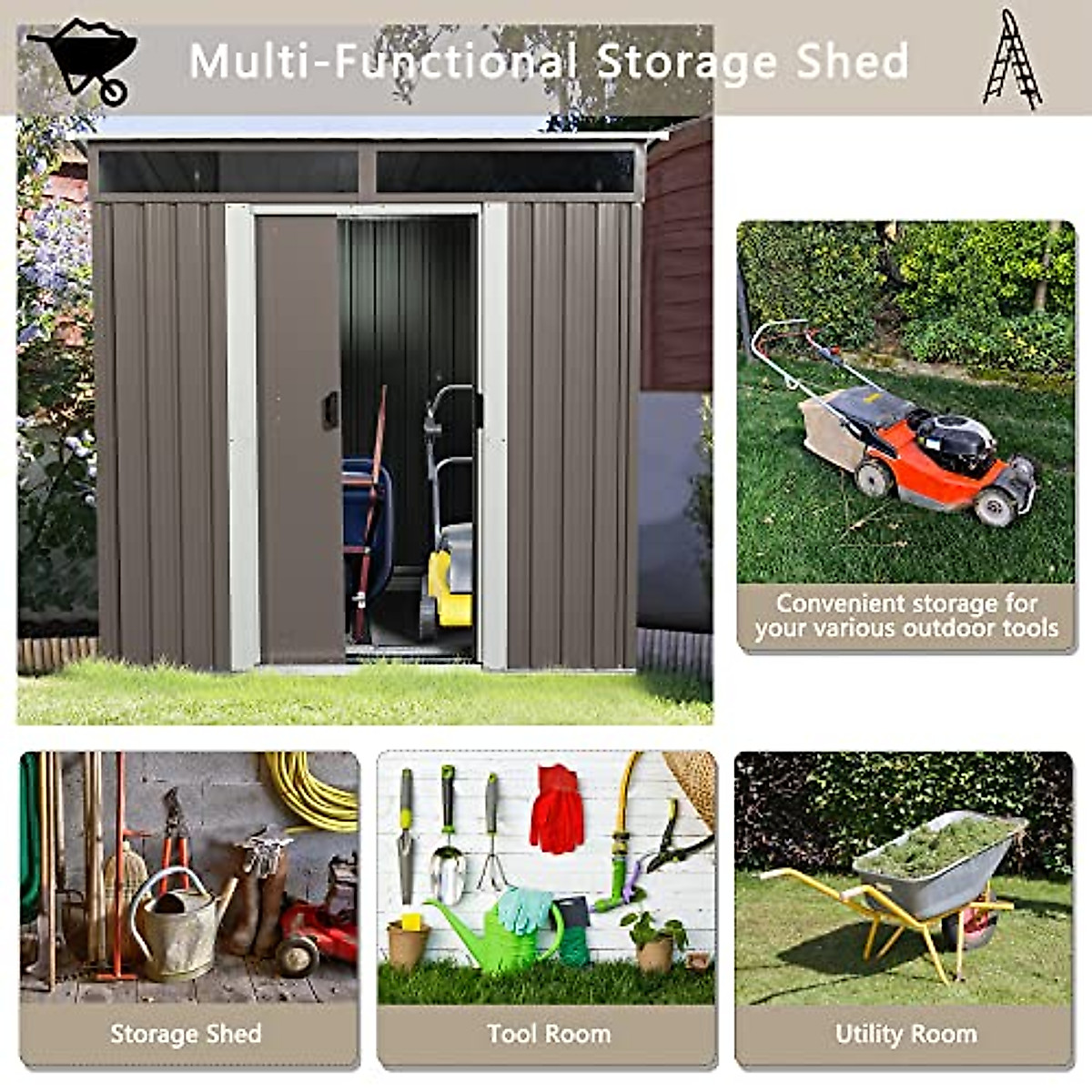 6ft X 4.5ft Outdoor Storage Shed, Galvanized Metal Garden Shed with Window and Metal Foundation, Tool Storage Shed for Patio Lawn Backyard (Gray-with The window-6ftx4.5ft)