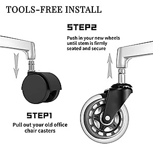 Office Chair Caster Wheels, Set of 5, Heavy Duty Chair Wheels for Hardwood, Carpet - Office Chair Wheels Replacement to Replace Office Chair Mats