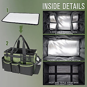 SCAVATA Wearable Cleaning Caddy, Cleaning Caddy Supplies Organizer with Handle & Shoulder Straps for Housekeepers, Under Sink & Car Cleaning Tool Organizers Bag with 4 Foldable Divider (Green)