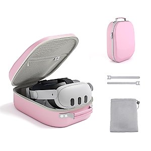 Aubika Pink Carrying Case for Meta Quest 3S/Quest 3/Oculus Quest 2/Pico 4/Quest Pro/Vision Pro, Compatible with Elite/Battery Headset Strap Accessories, Hard Travel Case