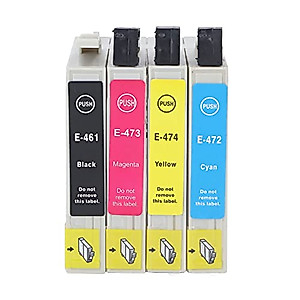 4PCS Ink Cartridge Colorfast Large Capacity BK C M Y Printer Ink Cartridge Combo Pack ABS Material for Printer Printing Documents (T0461/T0472/T0473/T0474)