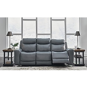 Signature Design by Ashley Mindanao Contemporary Leather Match Upholstered Power Reclining Sofa with Adjustable Headrest and USB Ports, Gray