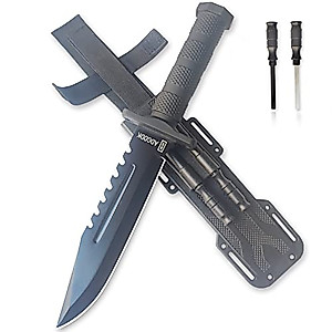 ADCODK Tactical Bowie Knife with Sheath Fixed Blade Survival Hunting Knives with Non-Slip Handle and Sharpener & Fire Starter for Camping Outdoor Adventure