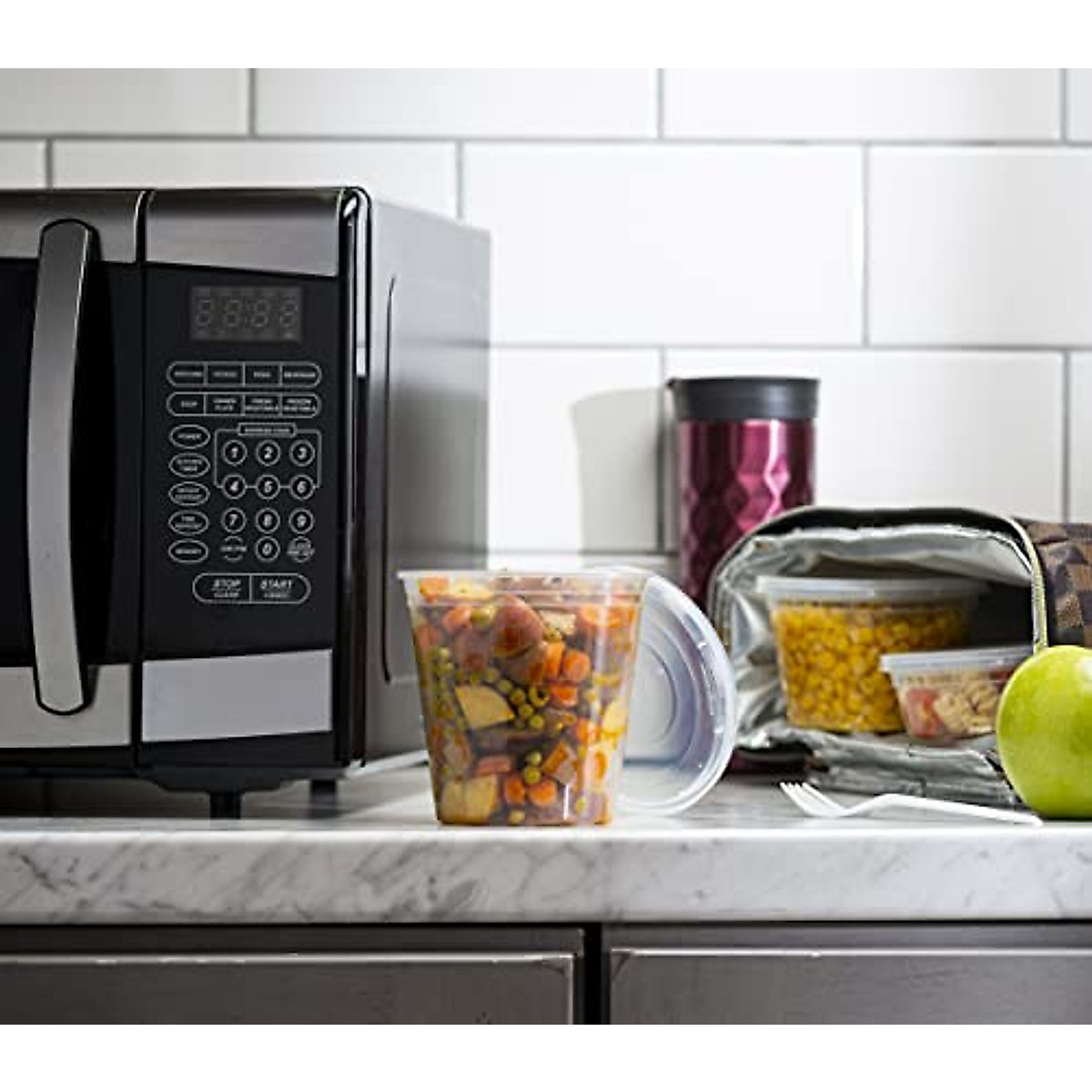 Elegant Disposables 16 OZ - 24 Sets Plastic Deli Food Storage Containers with Airtight Flexible Lids Microwavable, Leak Free, Washable, Freezer Safe.