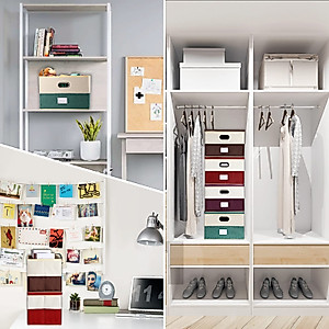 Fassave Foldable Storage Bins with Lids, 2 Packs Fabric Storage Container Basket Cube with Handles for Office, Bedroom, Closet (Large-2 Pack, Beige&Turquoise)