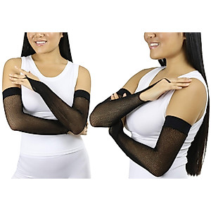 ToBeInStyle Women’s Fashion Fishnet Finger Loop Long Length Novelty Gloves - Black