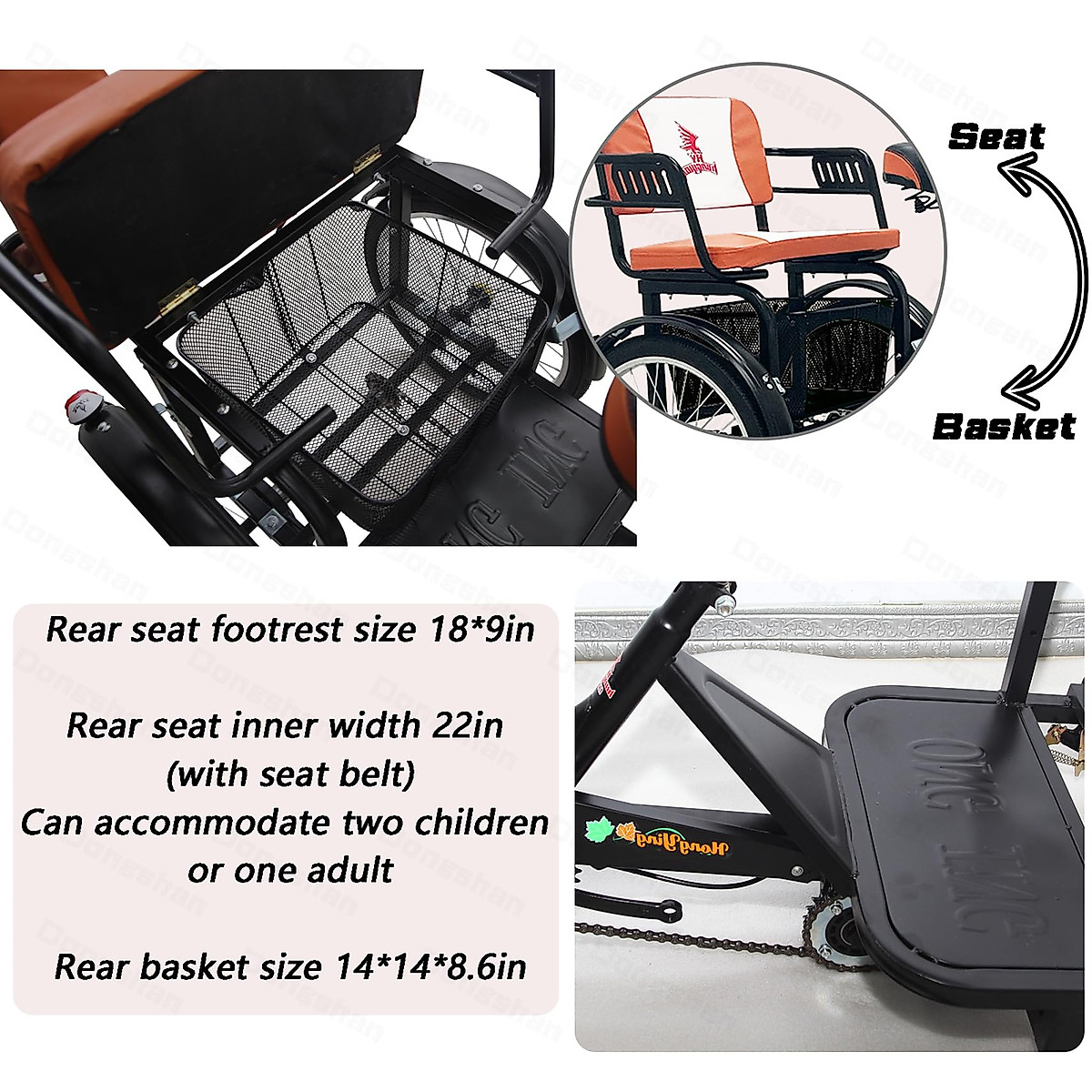 Adult Tricycle Folding Bicycle Comfortable seat 3 Wheel Bicycle Rear Enlarged Vegetable Basket Double Chain 20inch Shock Absorber Front Fork for Parents and Children Maximum Load 440lbs (Black)