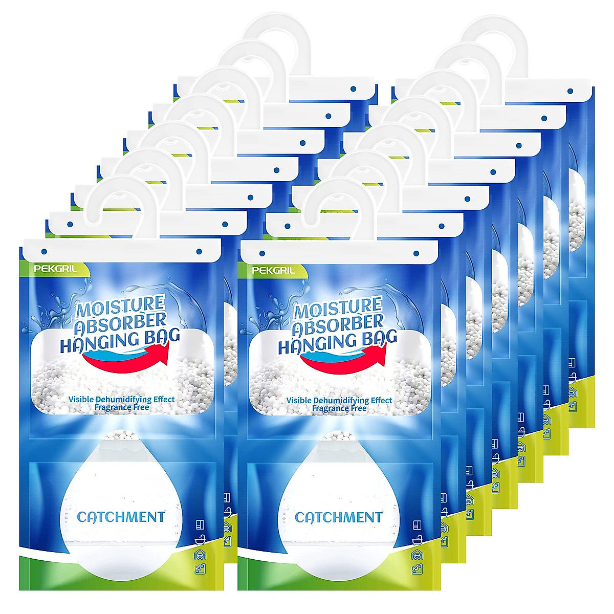 PEKGRIL Moisture Absorber Packets 14-Packs, 15 oz Hanging Dehumidifier Bags, Fragrance Free Humidity Packs for Closet, Bathroom, Kitchen, 420g/Pack