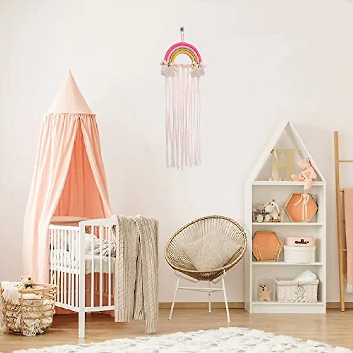 UKYLIN Bow Holder for Girls Hair Bows, Hair Clips Holder Rainbow Bow Organizer Hair Accessories Storage Wall Hanging Decoration for Girls Room Bedroom Living Room (Pink)